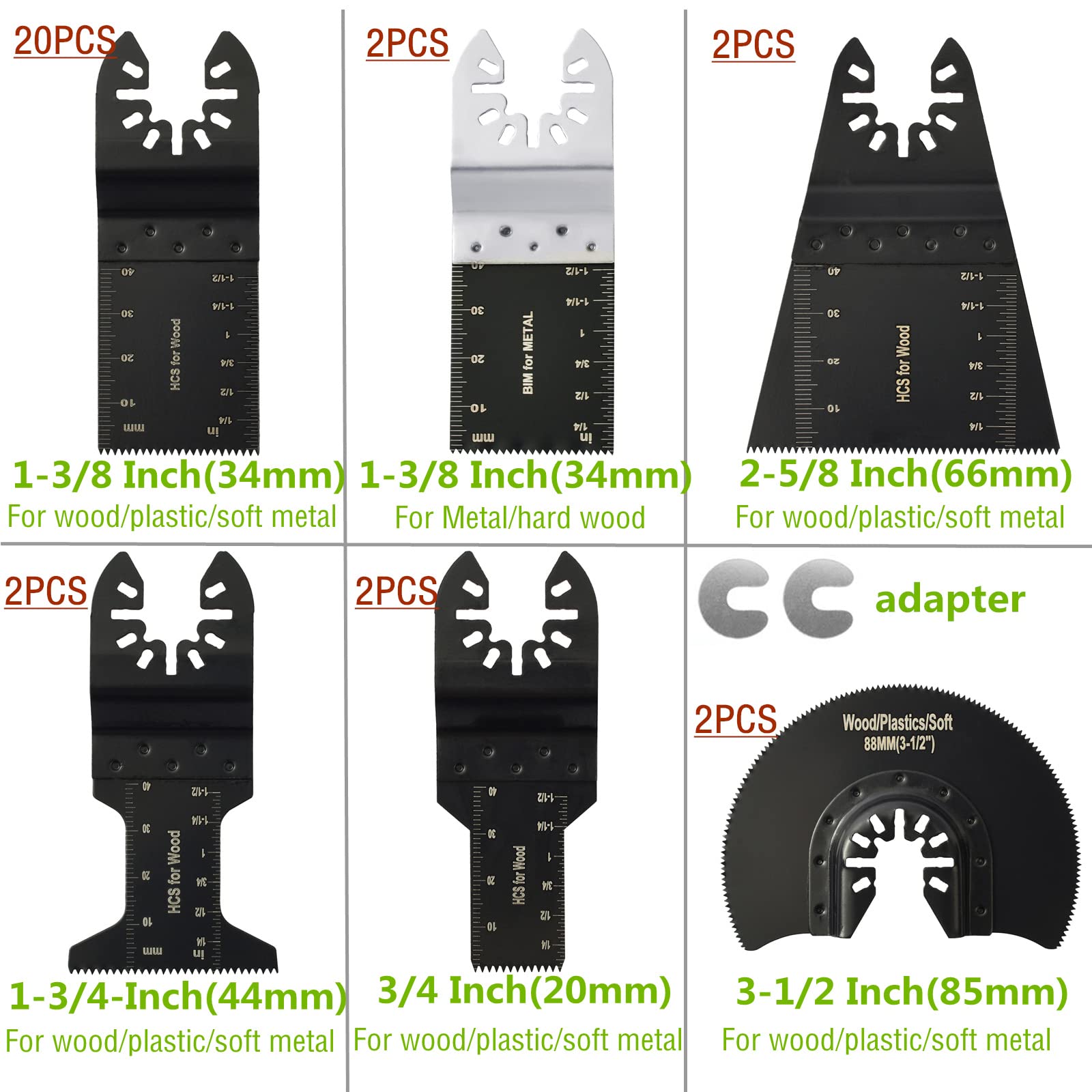Ettonsun 32PCS Universal Metal Wood Oscillating Multitool Quick Release Saw Blades Fit Fein Multimaster Porter Cable Black & Decker Bosch Craftsman Ridgid Ryobi Makita Milwaukee Rockwell
