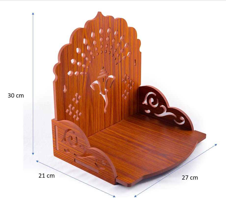 Wooden Temple Wall Mounted Hanging Table top Pooja Mandir God Stand Shelf for Home Office and Gifting (Ganesh)