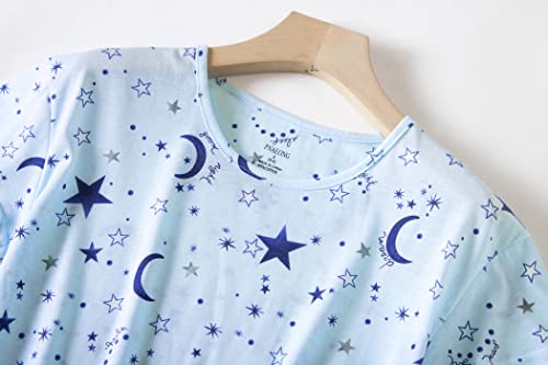 PNAEONG Women’s Pajama Set - Cotton-Blend Short-Sleeve Loose Top with Matching Capri Bottoms SY215-Blue Star-XL