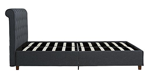 DHP Carmela Luxurious Upholstered Linen Platform Bed wih Wooden Slat Support, Button Tufted Headboard, Full Size - Grey Linen