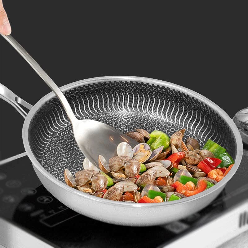 DHTDVD Household Non-Stick Pan Non-Coated Stainless Steel Cooking Pot Kitchen Pan with Lid