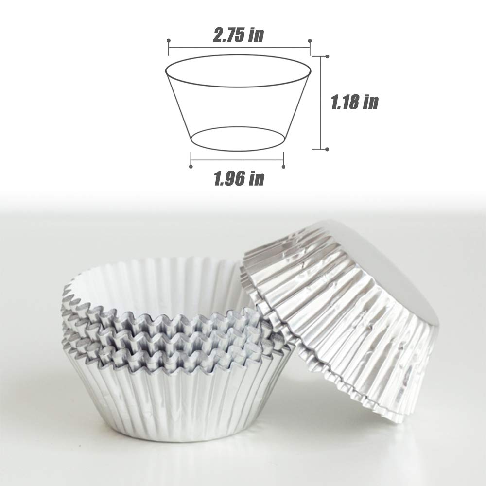 Cupcake Liners Silver,GOLF Standard Size Silver Foil Cupcake Liners Wrappers Metallic Baking Cups,Muffin Paper Cases, 100 Pack