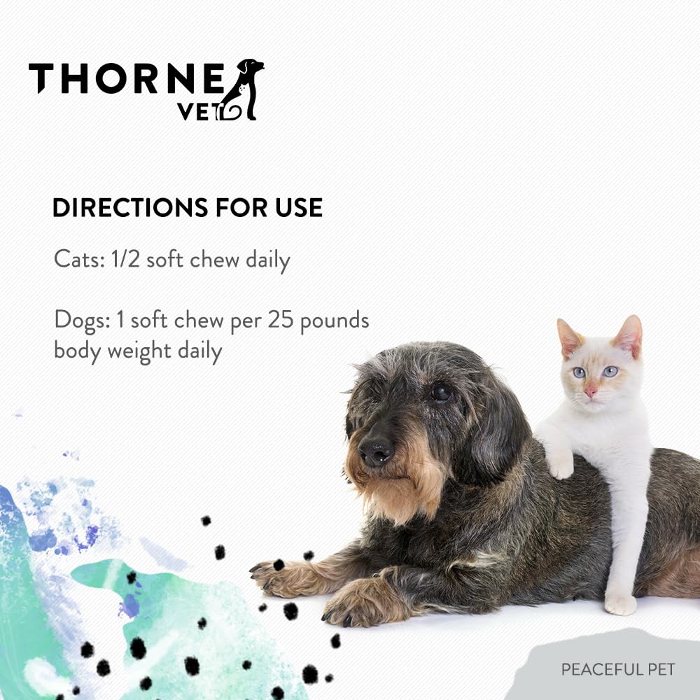 ThorneVet Peaceful Pet Calming Chews for Dogs & Cats - Soft Chews with Calming Nutrients & Botanicals to Support a Healthy Nervous System - Bacon Flavor Dog Treats with Amino Acids & Vitamins - 90 ct