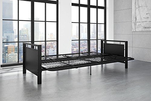 DHP Henley Metal Arm Futon Frame, Industrial Loft Design, Converts to Sleeper, Black Sturdy Metal