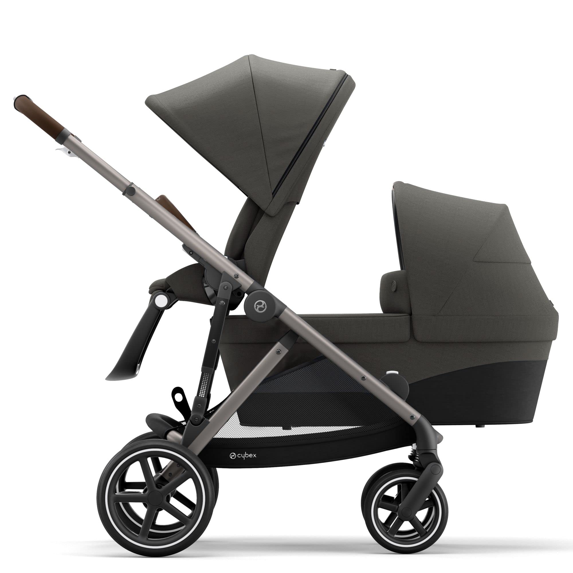 CYBEX Gazelle S Infant Stroller with Infant Cot, Convertible Double Stroller, Infant Cot with Soft Foam Cushion Included, Cot for Birth Up to 20 Lbs., Removable Shopping Basket, Soho Grey