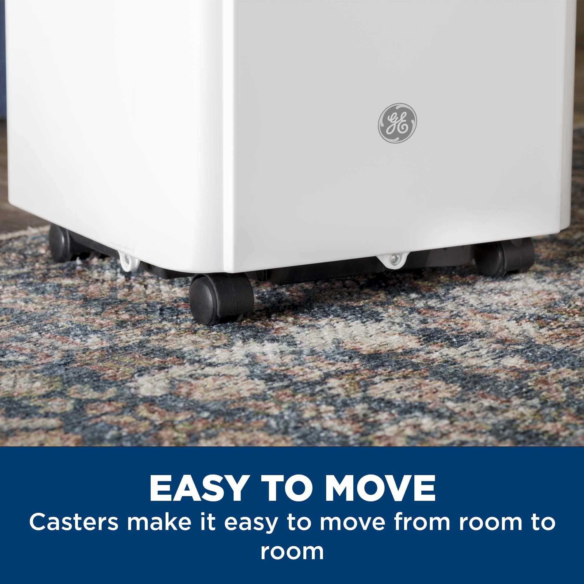 GE Portable 3-in-1 Air Conditioner with Dehumidifier and Fan, 9,000 BTU, Cooling for 250 sq ft rooms, Includes Remote, Vent Hose and Easy Window Install Kit, WiFi & SMART Connected, White