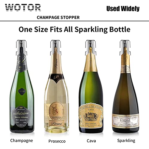 WOTOR 3 Pack Champagne Stoppers with Stainless Steel Champagne Bottle Stoppers with Food Grade Silicone Reusable Champagne Cork, Saver Suitable for Champagne, Cava, Prosecco and Sparkling Wine(Silver)