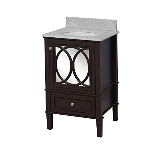 Olivia 24-inch Bathroom Vanity (Carrara/Chocolate): Includes Chocolate Cabinet with Authentic Italian Carrara Marble Countertop and White Ceramic Sink