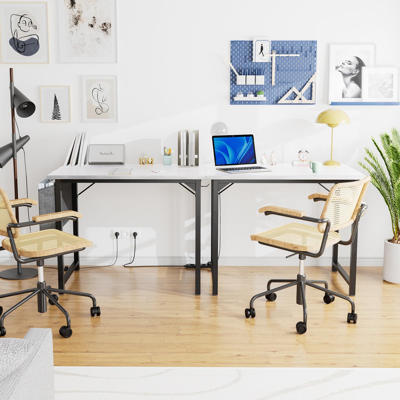 OLIXIS Computer Small Desk 32 Inch Home Office Writing Study Work Storage Bag Headphone Hooks Simple Modern Wood Kids Student Table, Basic White