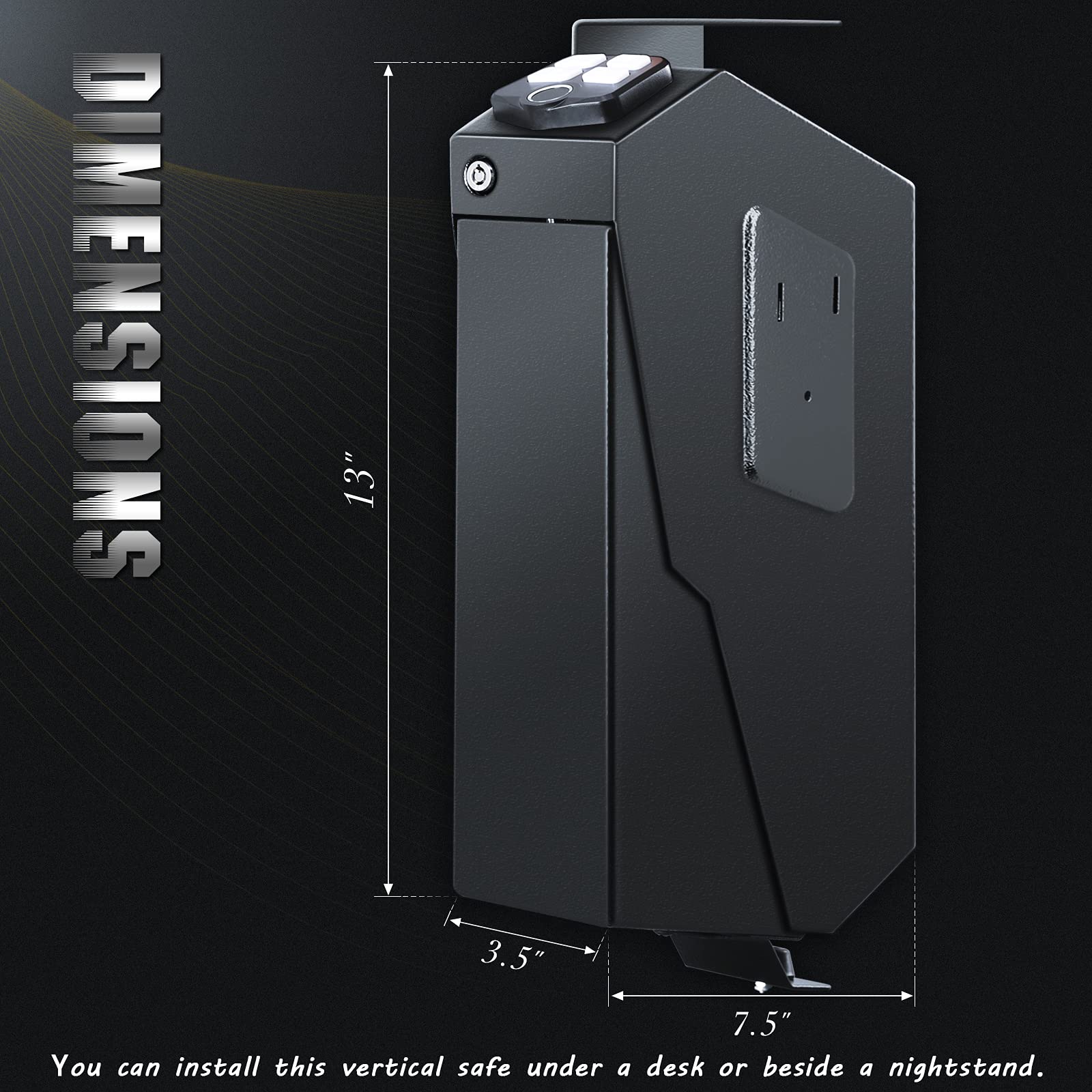 Dalmbox Mounted Fingerprint Gun Safe for Pistols, Auto Open Lid Biometric Pistol Safe, California DOJ Certified Quick Access Handgun Safe for Nightstand with Digital Keypad & 2 Emergency Keys Black