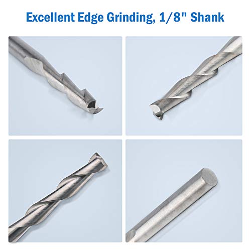 HQMaster CNC Router Bits 1/8" Shank CNC Bit End Mill Flat Nose Carbide Endmill Two Flute Spiral Upcut Milling Cutter Tool Set for Wood PVC MDF Hardwood 10Pcs (3.175 mm)