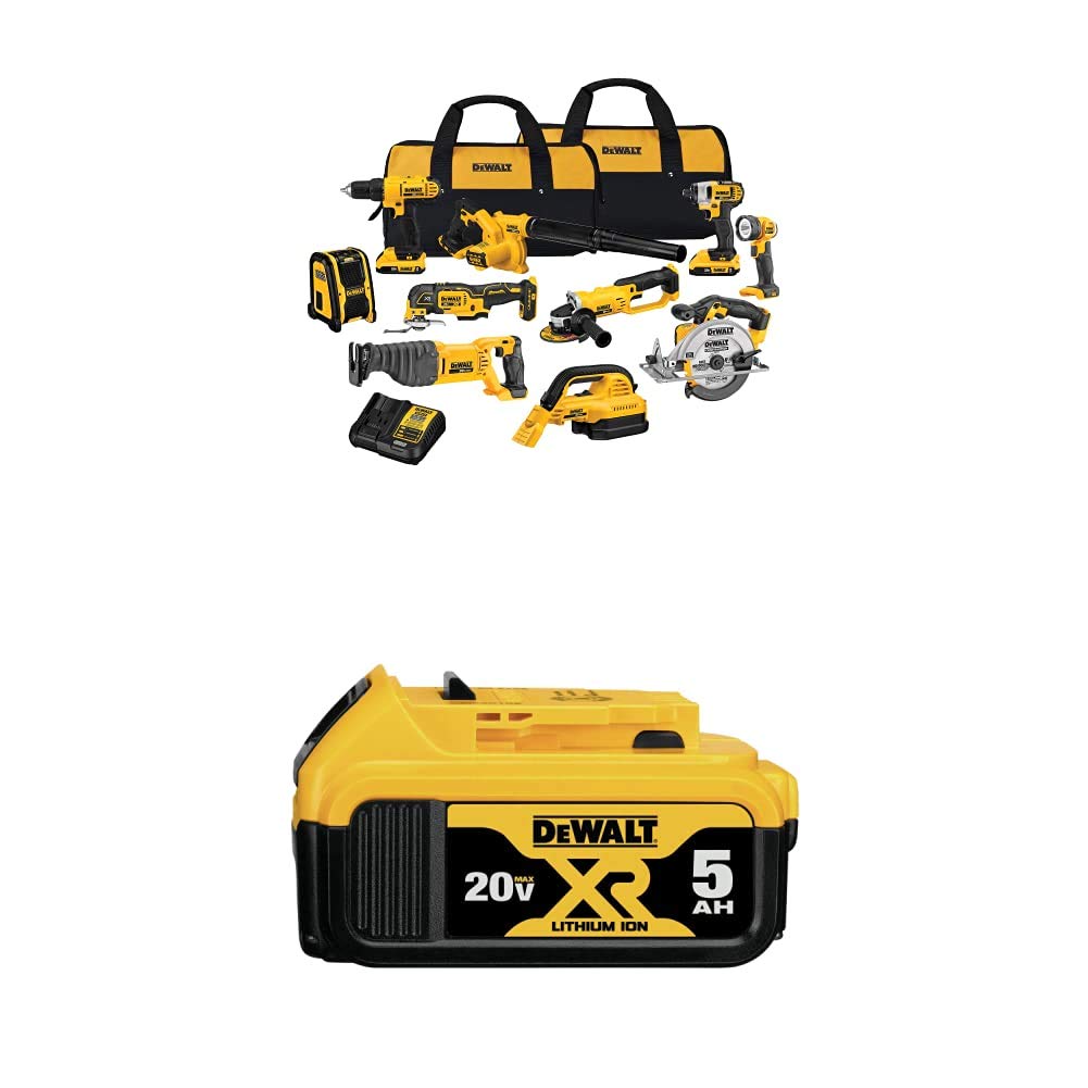 DEWALT DCK1020D2 20V Combo Kit with DCB205 20V MAX XR 5.0Ah Lithium Ion Battery-Pack