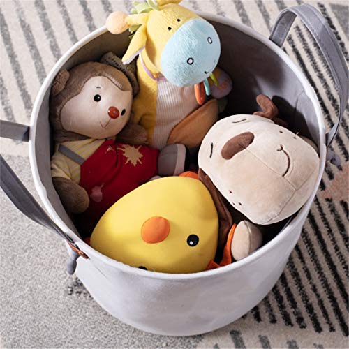 Deer Laundry Basket, Large Foldable Canvas Laundry Hamper with Handles Round 15" Cartoon Home Organizer for Baby Nursery,Toys,Laundry,Clothing,Gift Storage Baskets