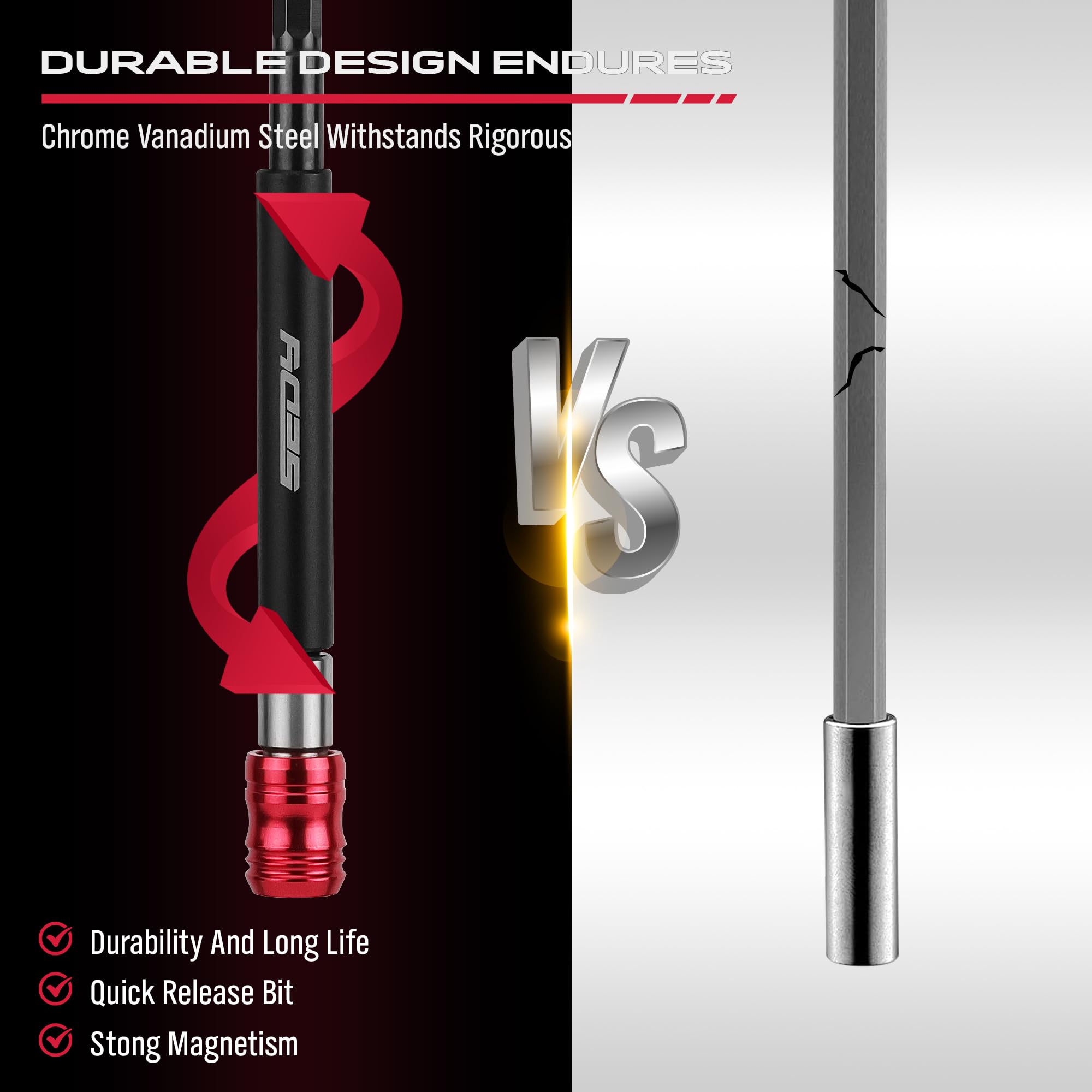 Magnetic Screwdriver Bit Holder Set: 2-Piece 1/4 Inch Hex Shank Quick Release Extension Adapter | Super Straight Durable CR-V Steel | Universal Fit for Impact Driver Bits | 6", 12" Long