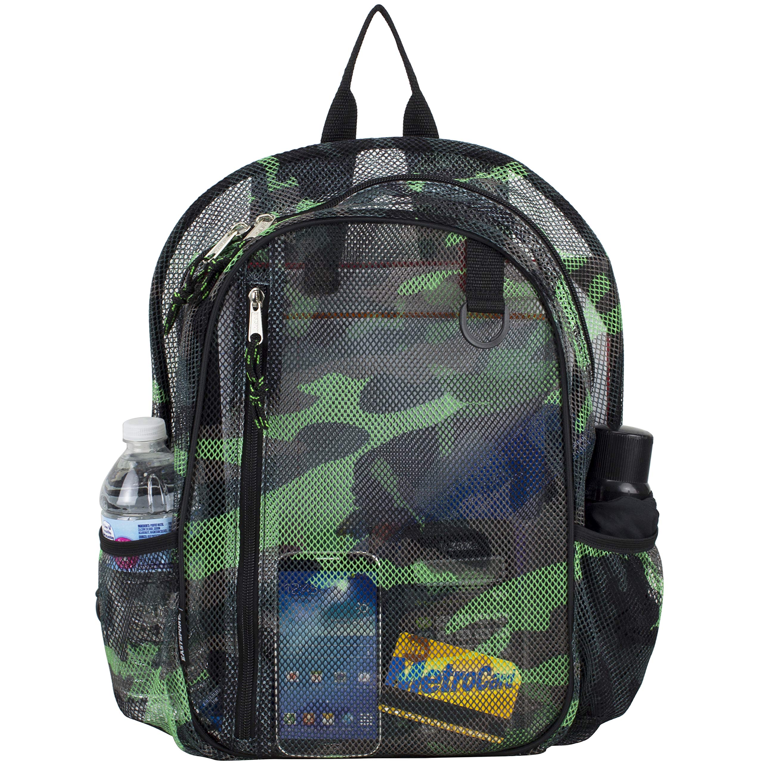 Eastsport Active Mesh Backpack See Through Semi Transparent with Adjustable Straps for Work, Travel, Security, Swimming and Beach - Camo/Black