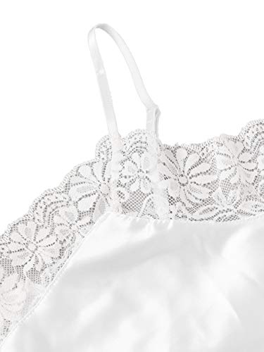 SweatyRocks Women's Satin Lace Sleepwear Spaghetti Strap Top and Shorts Pajama Set White M