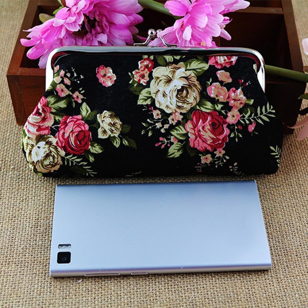 Wallet,toraway Lady Vintage Flower Mini Coin Purse Wallet Clutch bag (Black #1)