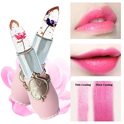 Eakroo Flower Lip Gloss Crystal Jelly Lipstick, 6 Packs Long Lasting Nutritious Lip Balm Lips Moisturizer Magic Temperature Color Change Lipgloss (pink)