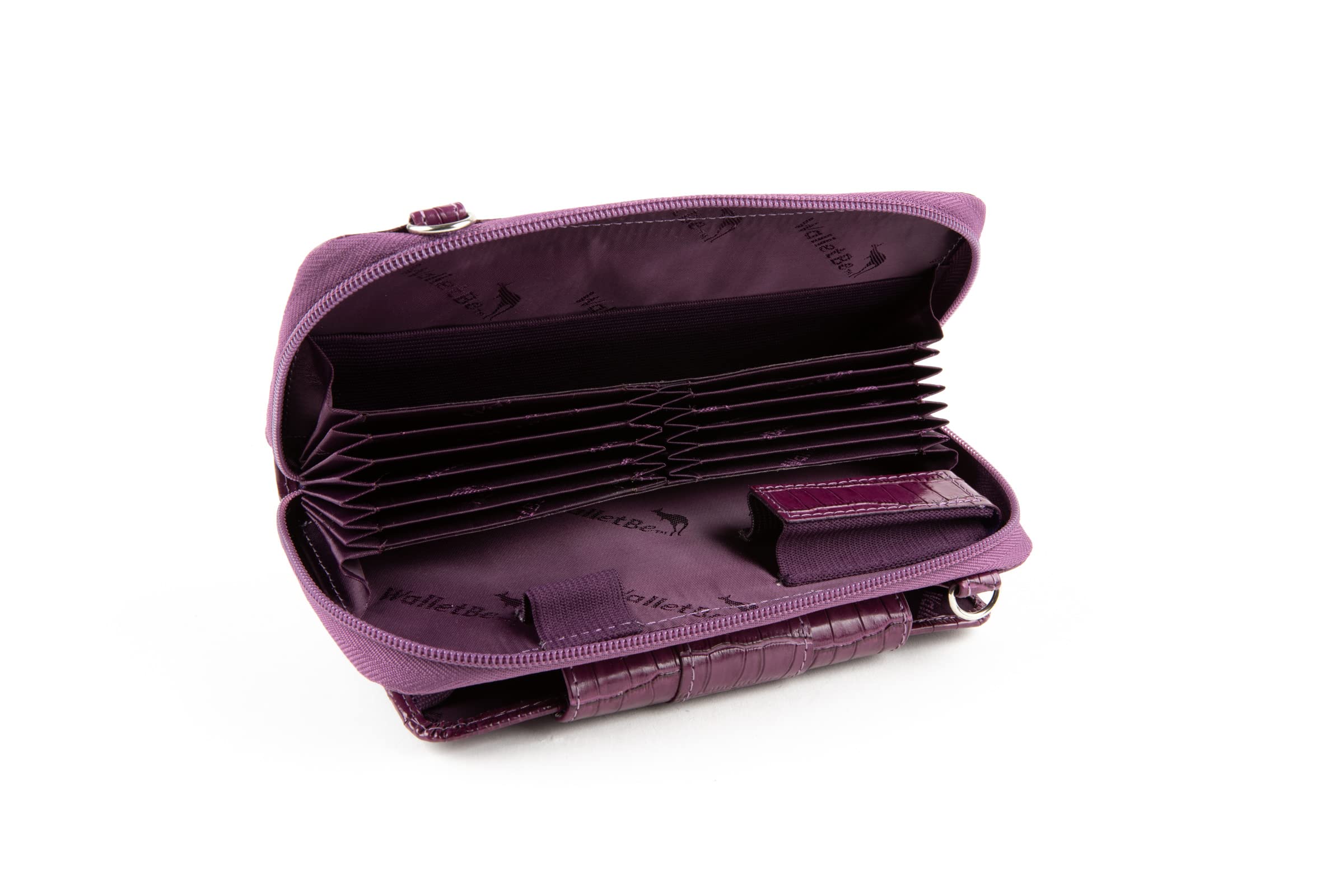 WalletBe Women's Wallet RFID Cell Phone Purse Leather Crossbody with Accordion Croco Purple