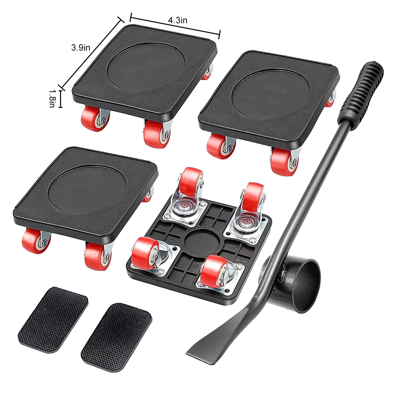 Kocuos Moving Dolly with Casters, Hardwood Furniture Dolly Set with Lifter, Movers Dolly for Heavy Furniture in Home, Office or Warehouses - Large Load Capacity Safe Dolly (4 Wheels)