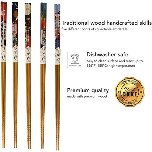 Happy Sales Fortune Cat Maneki Neko Wood Chopsticks Natural #7148