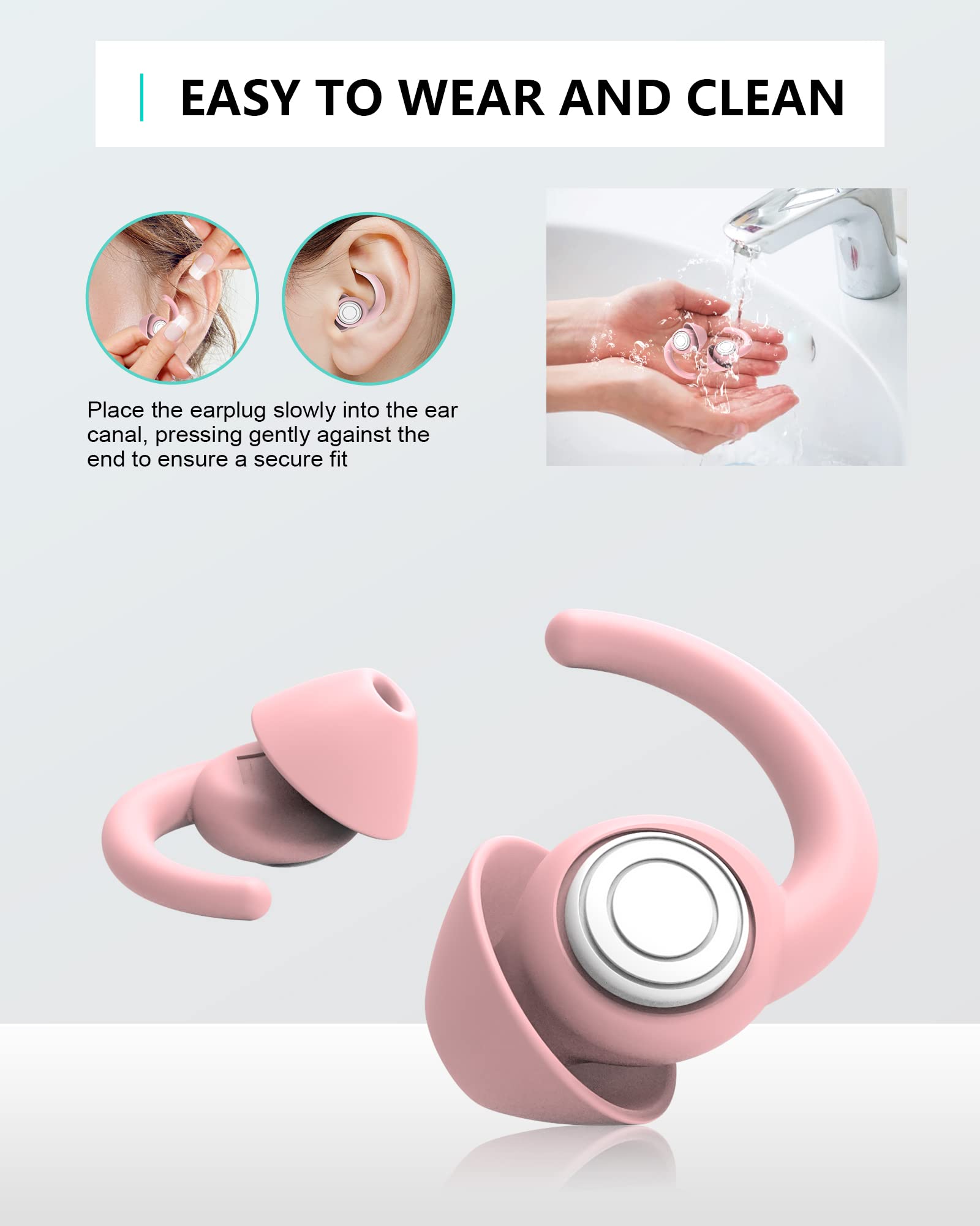 Ear Plugs for Sleeping Noise Cancelling & Reduction Silicone, 2 Pairs Reusable Sleep Ear Plugs,Hearing Protection Earplugs Sound Blocking for Concerts,Motorcycle,Work(Pink)