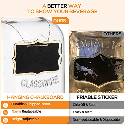 1-Gallon Glass Beverage Dispenser with Stainless Steel Spigot - [2 Pack] Drink Dispensers for Parties - Mason Jar Drinking Dispenser with Lid, Wooden Chalkboard