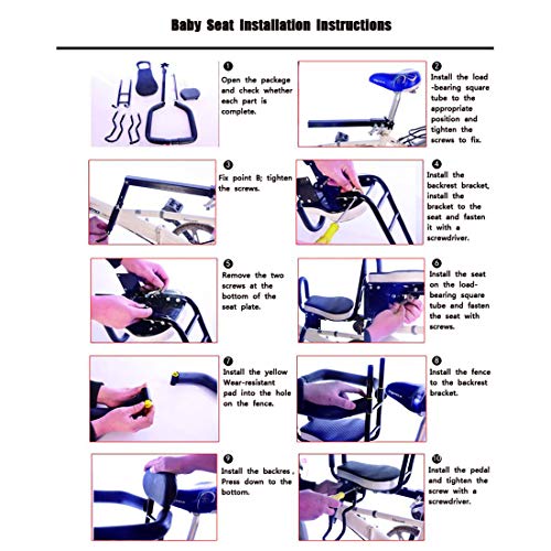 FenglinTech Baby Bike Seat, Front Mounted Child Bike Seat with Back Rest, Foot Pedals and Handrail