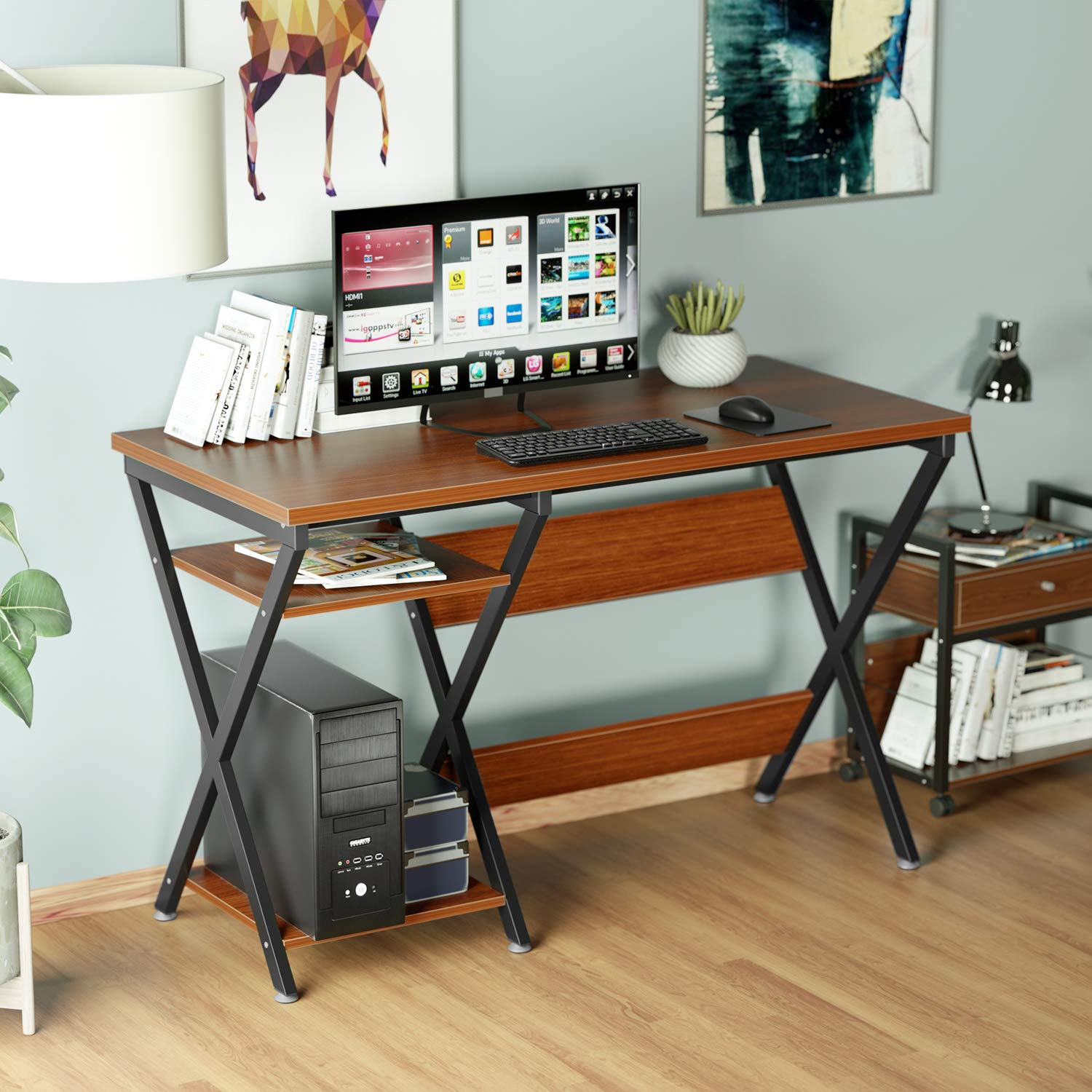 DEWEL Computer Desk 47 inch Writing Desk with Shelf Home Office Desk Study Table Gaming Desk Workstation for Small Space Storage