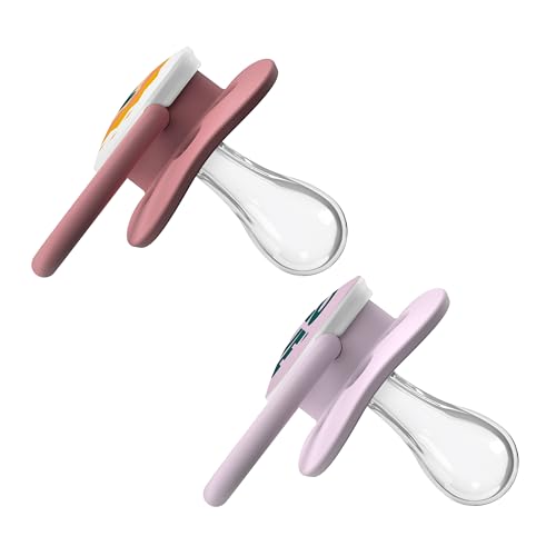Dr. Brown's Advantage Baby Pacifier, Fully Symmetrical Soother with Soft Silicone Bulb, 0-6m, BPA Free, Lavender Love, 2 Pack (Style May Vary)