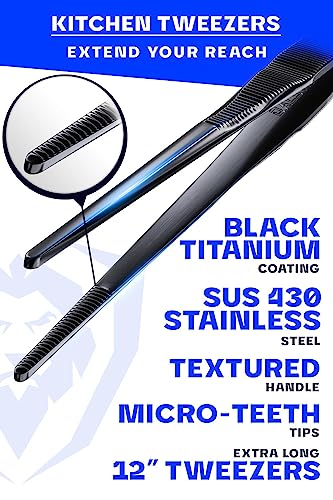 Dalstrong Professional Cooking Kitchen Tweezers - 12 inch - High-Precision Tweezer Tongs - Black Titanium Coating - BBQ, Plating, Multi-use - Stainless Steel - Culinary Fine Use - Kitchen Tongs
