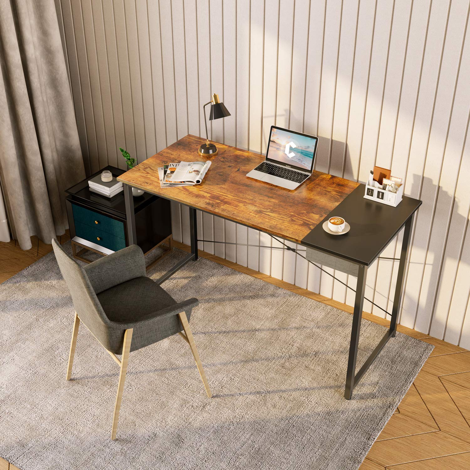 Cubiker Computer Desk 55" Home Office Writing Study Laptop Table, Modern Simple Style Desk with Drawer, Rustic Black