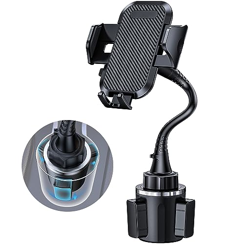 Danmus® Upgraded Car Cup Holder Phone Mount with Extendable Base, [15-in Adjustable Long Gooseneck] [Military-Grade] Car Truck Mount Compatible with iPhone 15 14 13 12 Pro Max Samsung S23 All