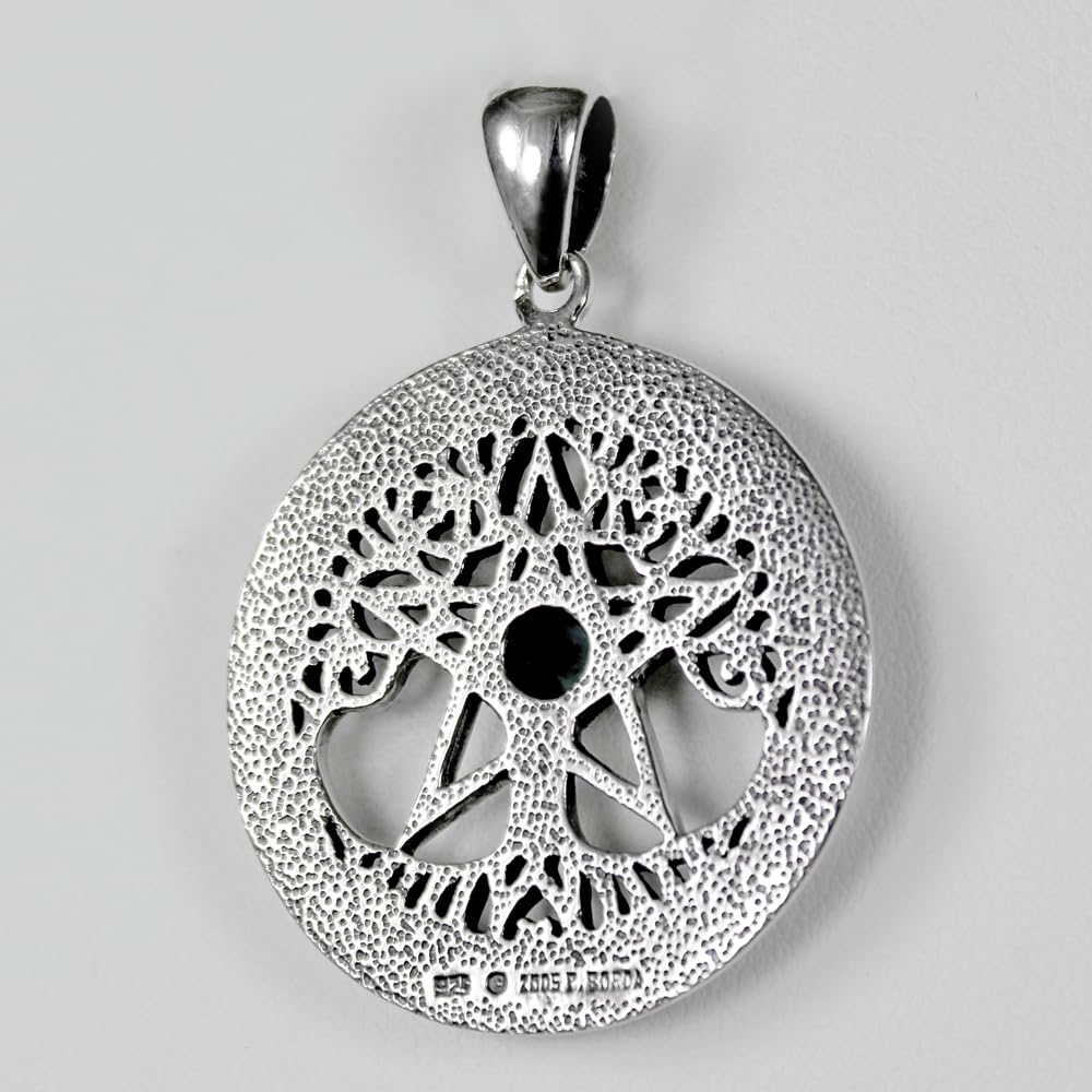 Dryad Design Pentacle Tree of Life Pentagram Pendant (1.25 inch) - Sterling Silver Rainbow Moonstone Wiccan Pagan Jewelry for Men or Women
