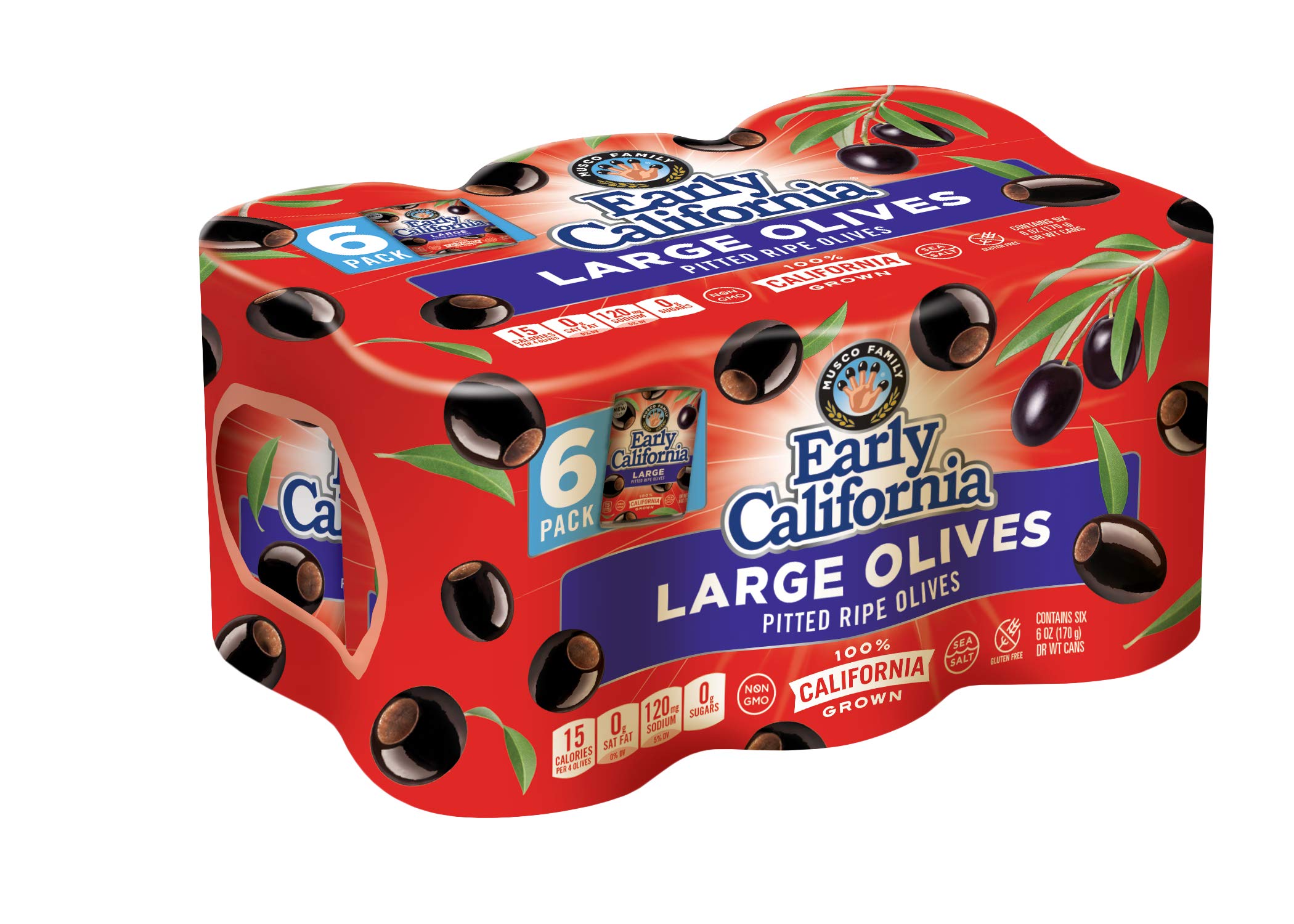 Early California, Ripe Pitted, Large Black Olives, 6 oz, 6-Cans