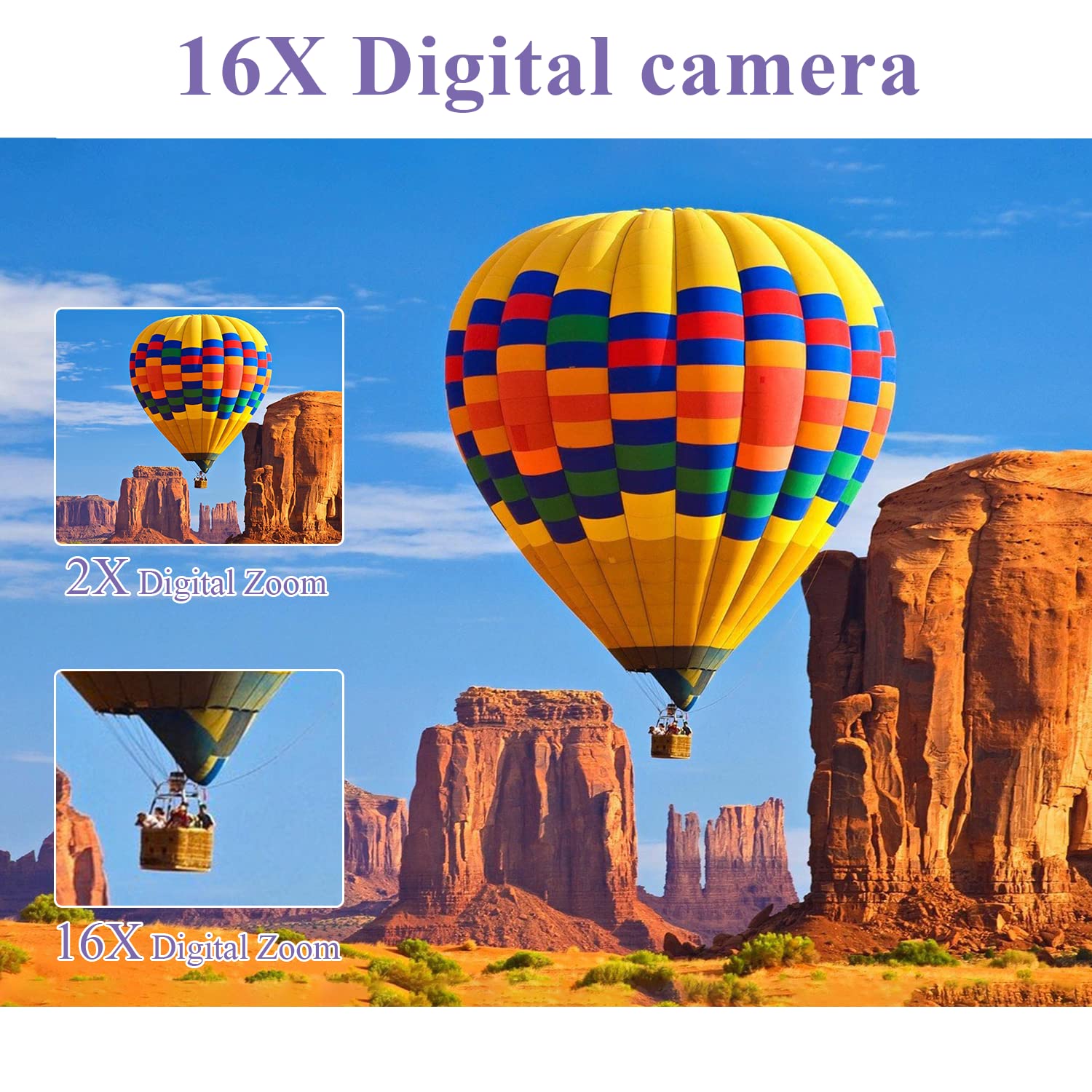 Digital Camera, 1080P Video Camera for Photography and YouTube, 44mp 16x Digital Zoom Camera, Including 32GB SD Card and 2 Batteries