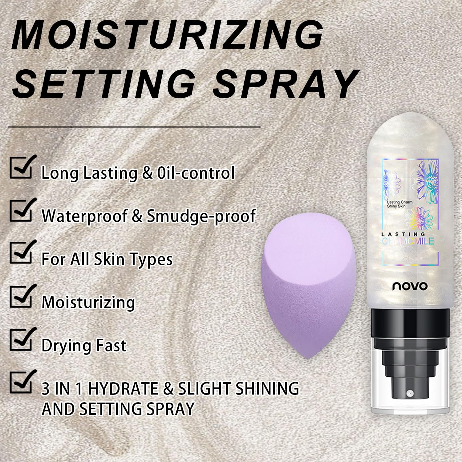 Dewy Makeup Setting Spary Kit Shimmer Glow Finish Hydrating Illuminating Finishing for face Lightweight Long Lasting Make Up Fixing Hydrate Skin with Sponge Puff Makeup Set (Dewy 3.15 Fl Oz)