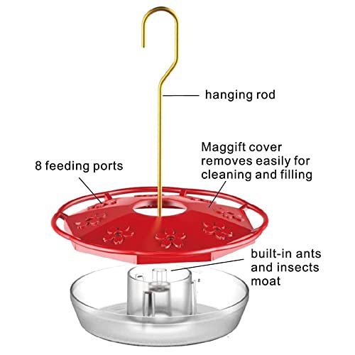 Juegoal 12 oz Hanging Hummingbird Feeder, 2 Pack Outdoor Hummingbird Feeders with 8 Feeding Flower Ports, Bird Nectar Leak-Proof Saucer Feeders for Garden Yard Patio