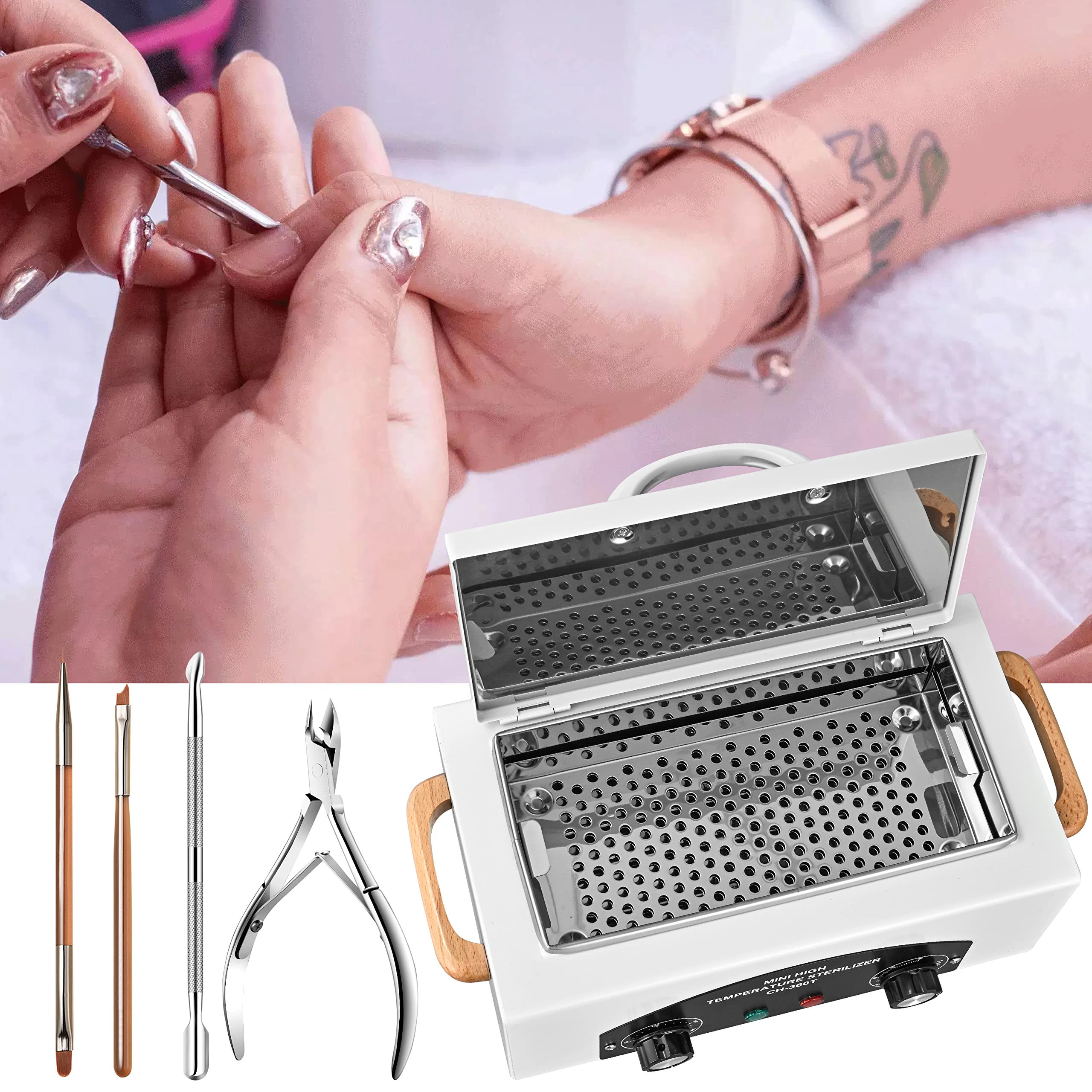 High Temperature Metal Tool Cleaning Box, 110V 300W 1.5L with Timer Manicure Pedicure SPA Salon Barber Equipment for Sundry Beauty Hair Nail Metal Tools with Handle