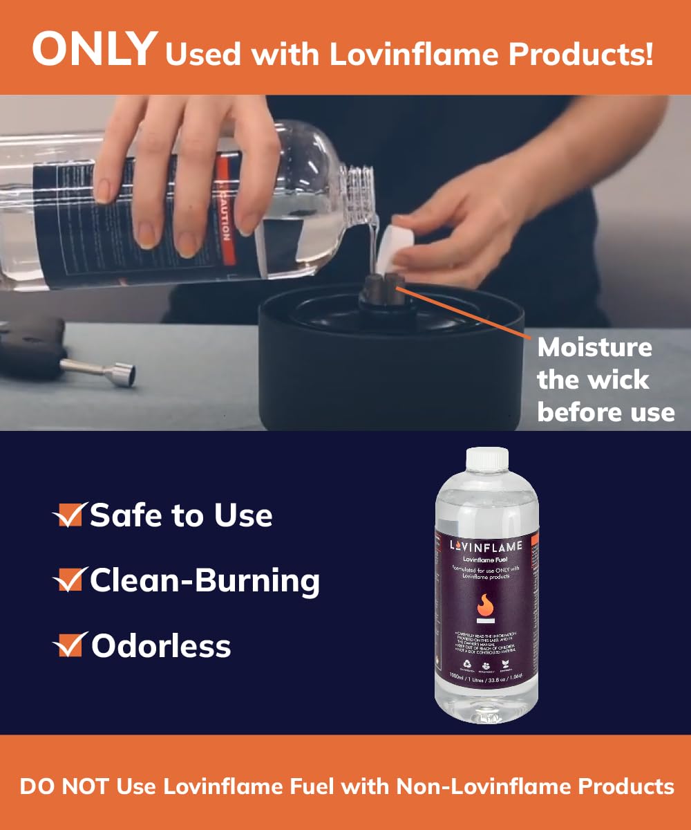 Exclusive Fuel for Lovinflame Fireplaces Fire Pits Firebowls Candles Non-Toxic, Non-Flammable, Water-Soluble, Safe for Transportation & Storage (1 Liter)