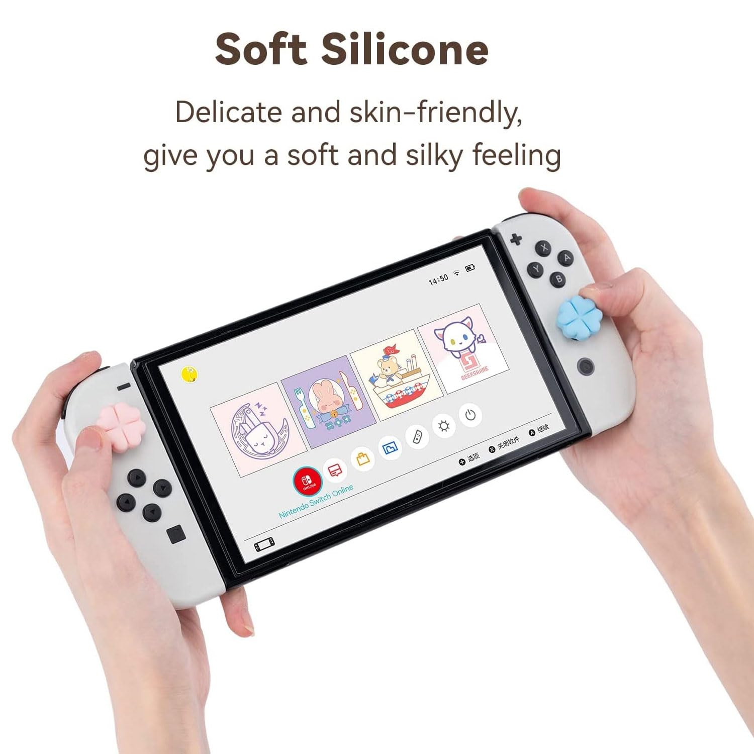 GeekShare Cute Silicone Joycon Thumb Grip Caps, Joystick Cover Compatible with Nintendo Switch/OLED/Switch Lite,4PCS - Lucky Clover