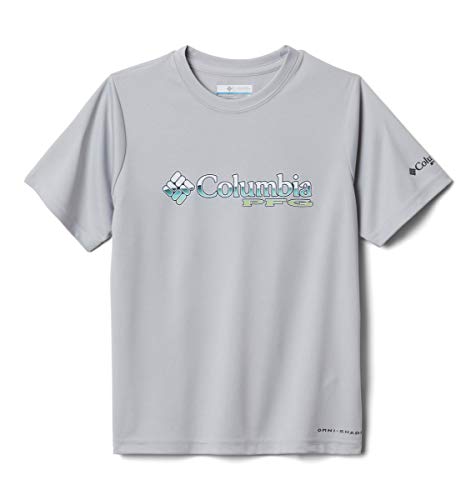 Columbia Boy's PFG Printed Logo Graphic Tee Shirt, Moisture Wicking, Sun Protection, Cool Grey Fish Fill, 4T