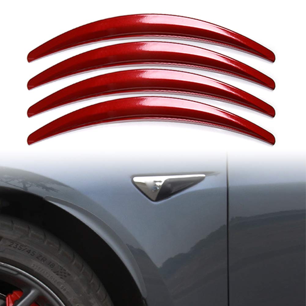 DAMAI Car Wheel Eyebrow Arch Edge Trim Side Fender Flare Strip Anti-Scratch For Tesla Model 3 2017-2020, Red