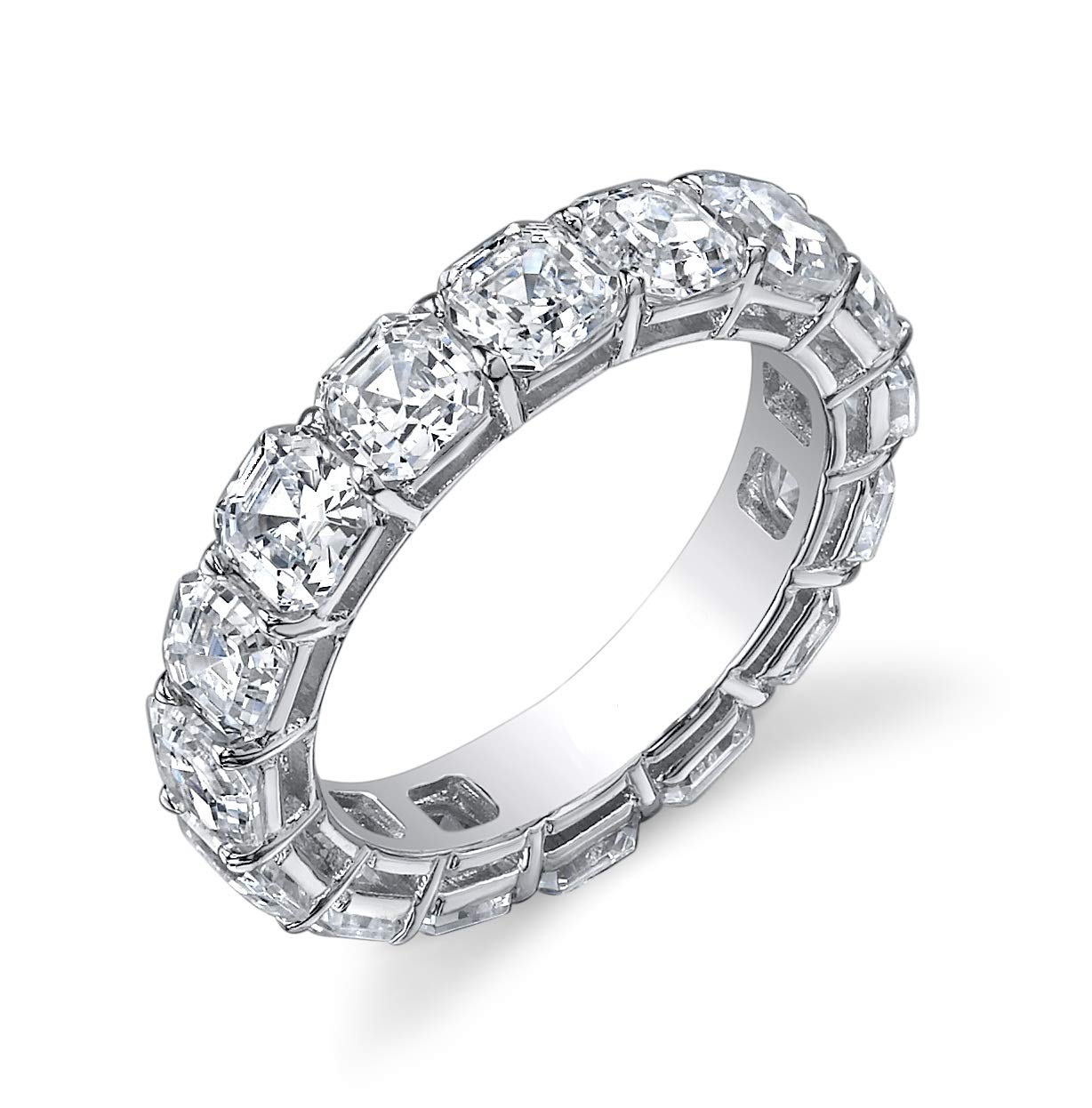 DIAMONBLISS Rhodium Clad Sterling Silver 6 cttw Asscher Cut Simulated Diamonds Eternity Ring, Size 8