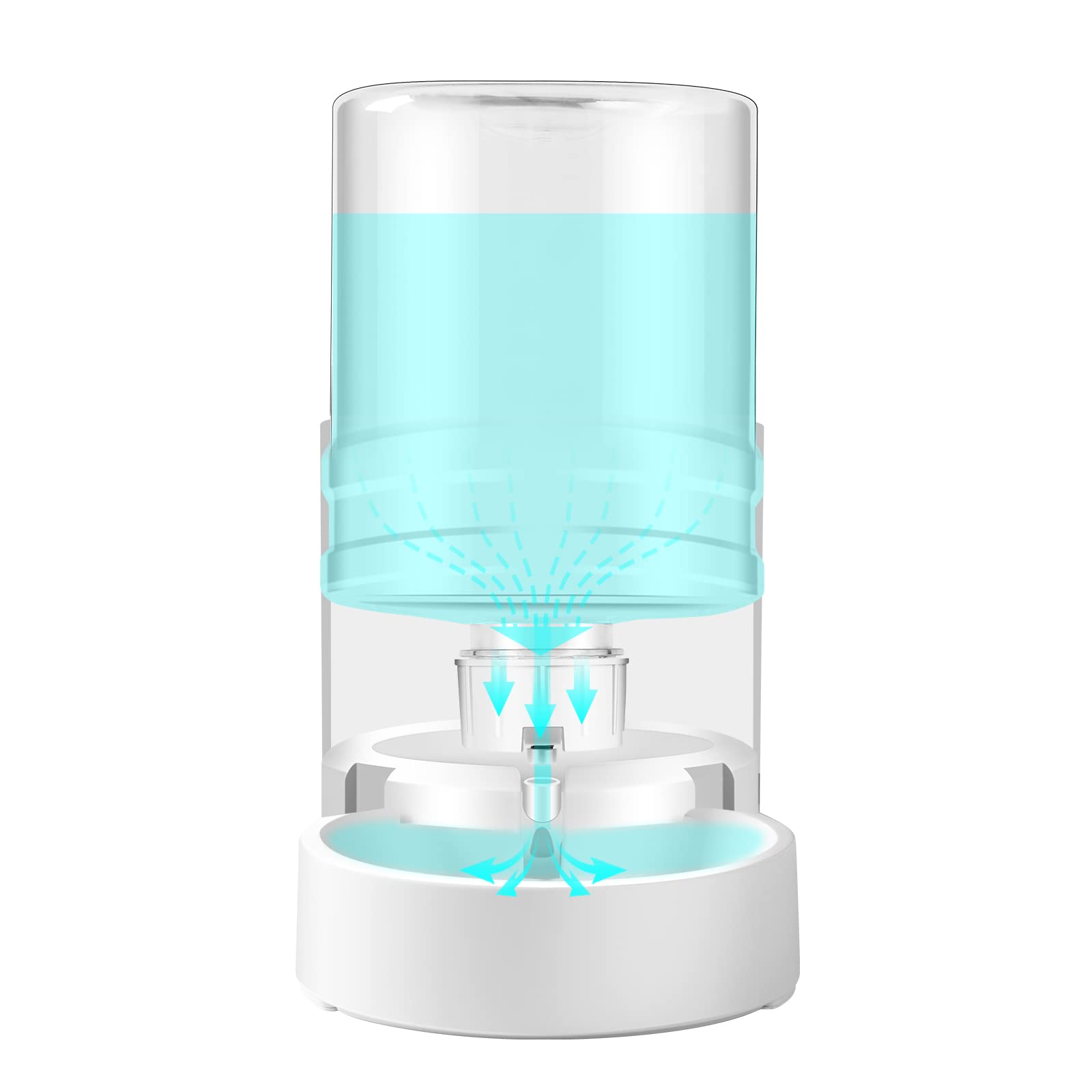 CZPET Dog Water Bowl Dispenser, 4L Stainless Steel Bowl, Automatic Gravity Cat Water Dispenser, Cat Water Bowl, Safe and Unplugged for Pet, White