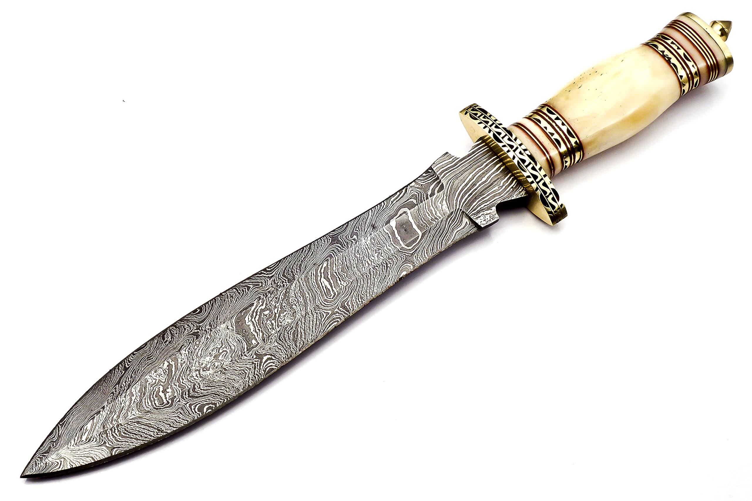 Damascus Steel Knife Handle Bone With Brass Guard A Beautiful Work Of Hunting Blade