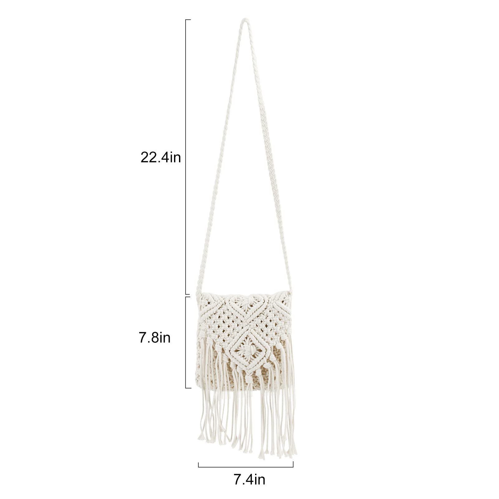 Evevictor Tassel Clutch Purse, Cotton Crochet Shoulder Bag, Bohemian Summer Beach Handbag Handmade Wallet (White)