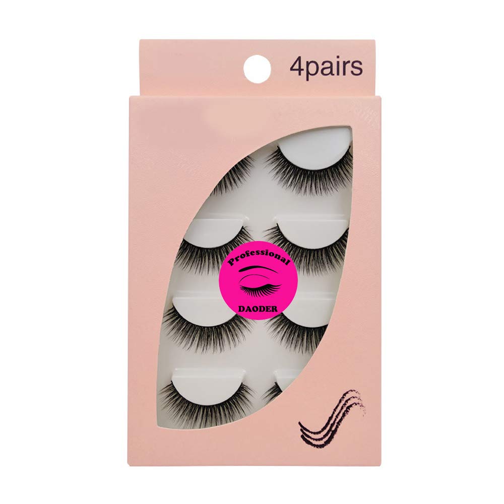 DAODER Short Mink Lashes Natural False Eyelashes Medium Length Lightweight Reusable Thin Fake Eyelashes for Daily Wear 4 Pairs
