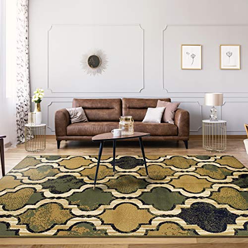 Superior Indoor Large Area Rug, Jute Backed, Perfect for Living/ Dining Room, Bedroom, Office, Kitchen, Entryway, Modern Geometric Trellis Floor Decor, Viking Collection, 5' x 8', Green