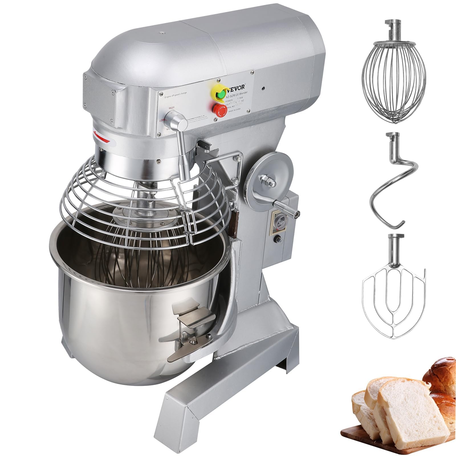Happybuy 10Qt Commercial Food Mixer with Timing Functionďź Commercial Mixer 500W Stainless Steel Bowl Heavy Duty Electric Food Mixer Commercial with 3 Speeds Adjustable, Perfect for Bakery Pizzeria